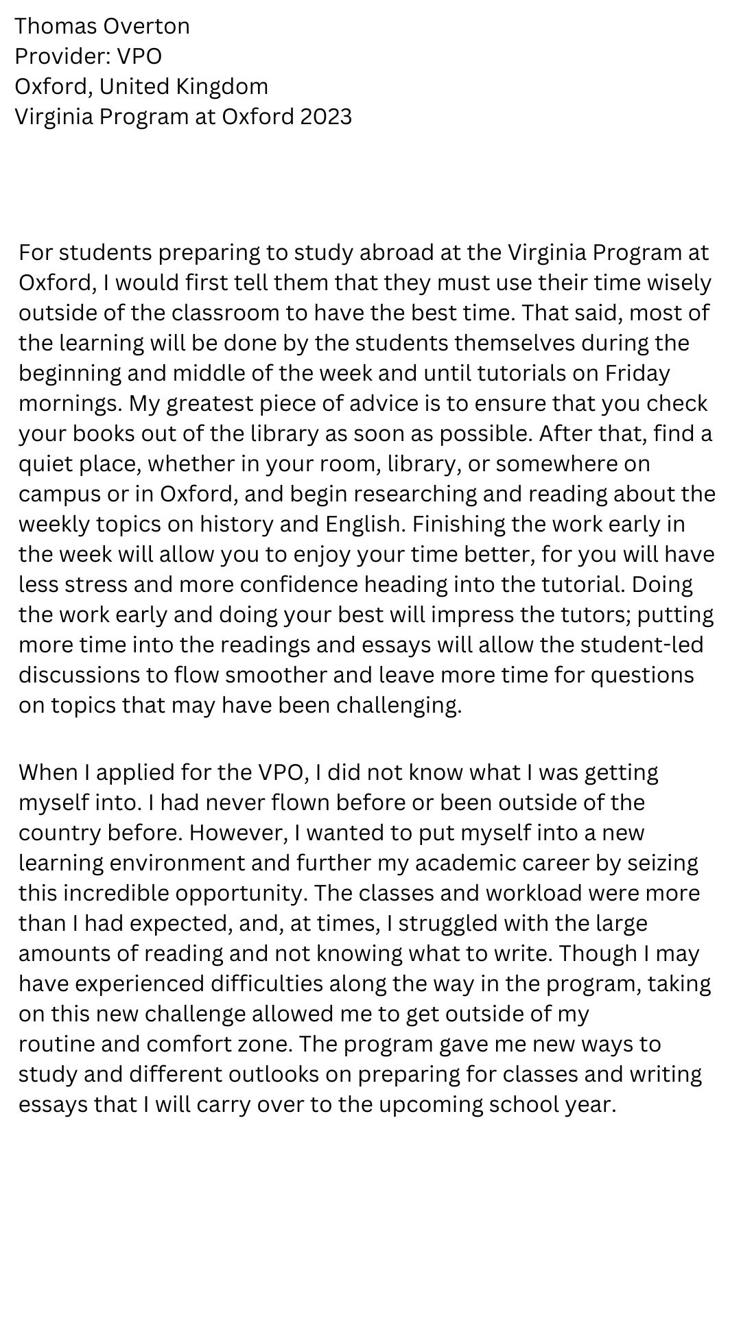 Thomas Overton: Post 4 – Global Tigers