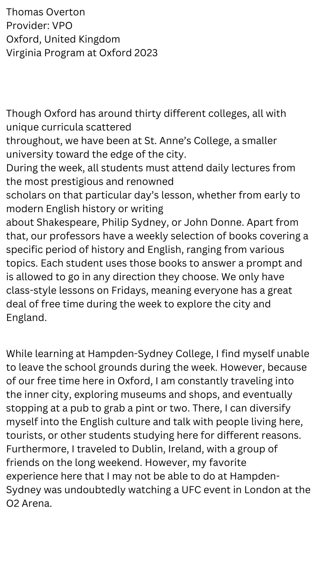 Thomas Overton: Post 3 – Global Tigers